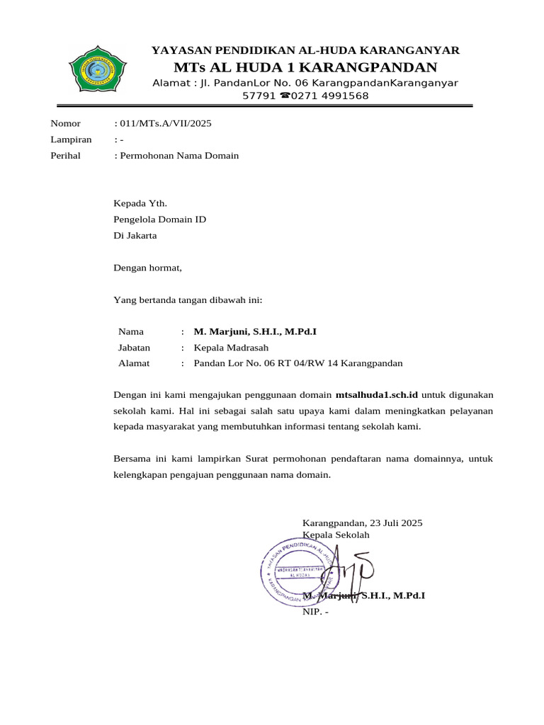 Surat MTs Al-Huda 1 | PDF