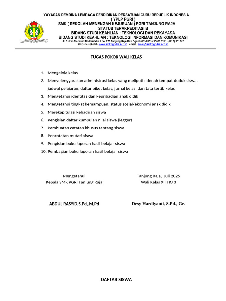 Administrasi Kelas Xi TKJ 3 | PDF