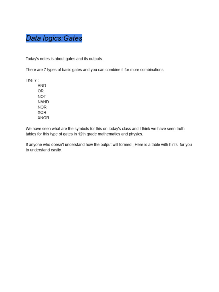 Data Logics-Gates Notes | PDF