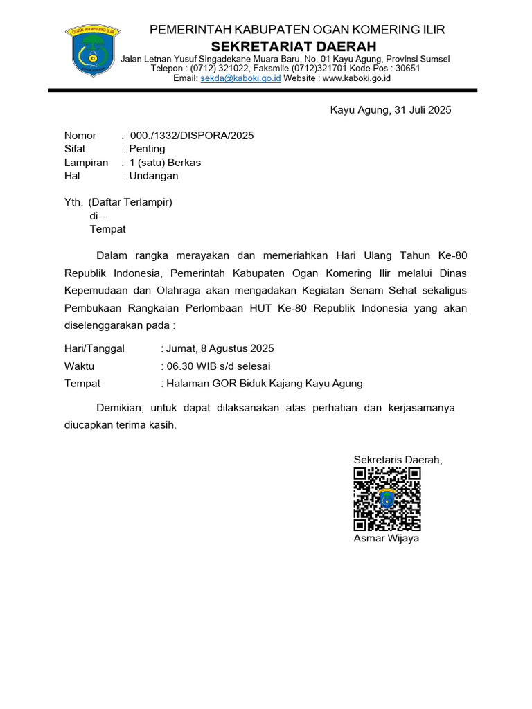 Undangan Senam Sehat Sekaligus Pembukaan Rangkaian Hut Ke-80 Ri | PDF