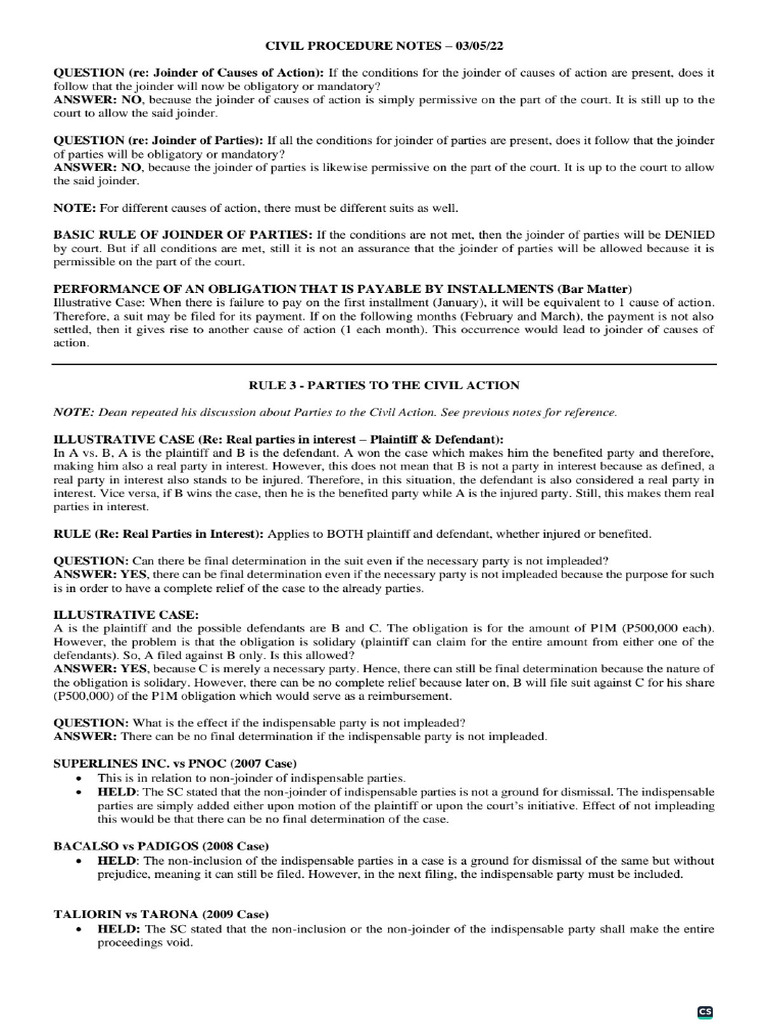 Civil Procedure Notes | PDF