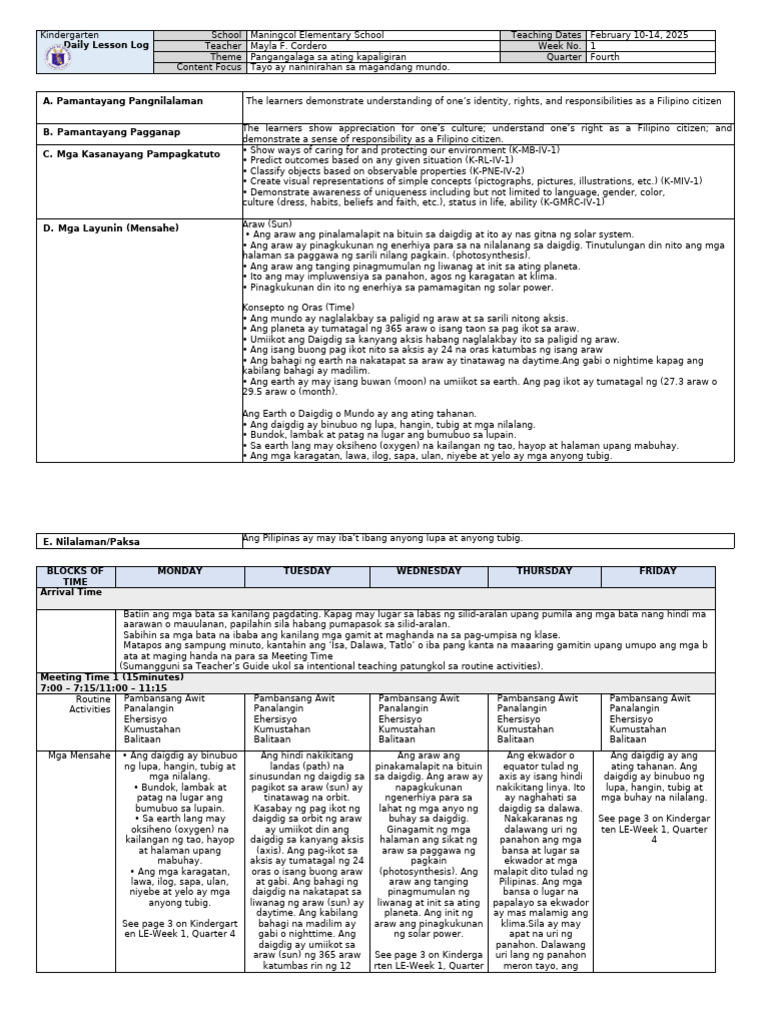 MATATAG-DLL-Q4-Week-1 | PDF