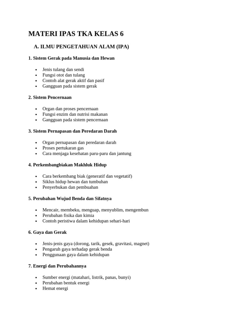 Materi Ipas Tka Kelas 6 | PDF