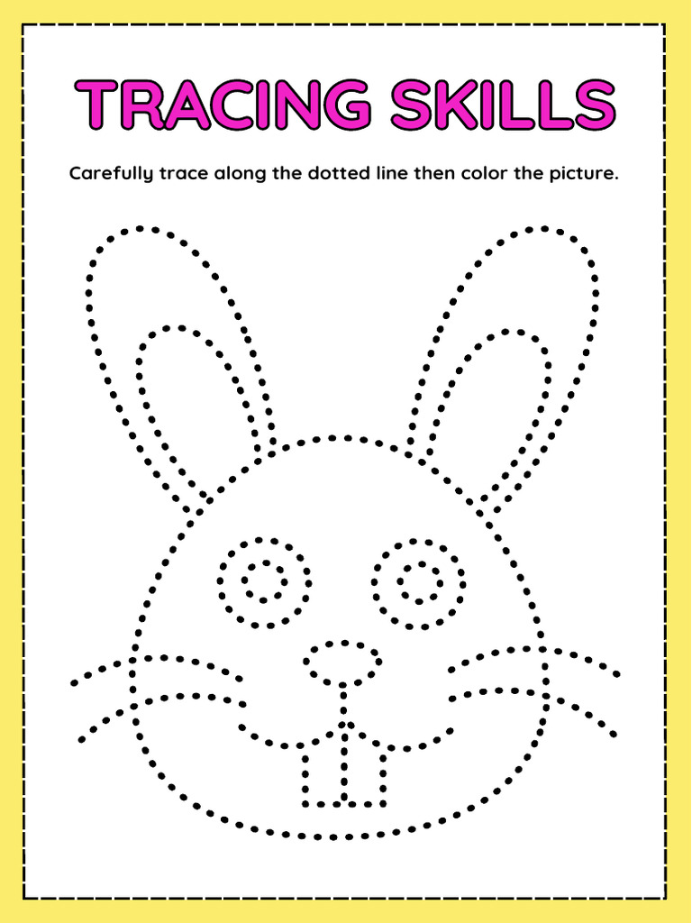Animal Tracing Worksheet in Pink Yellow Dotted Style | PDF