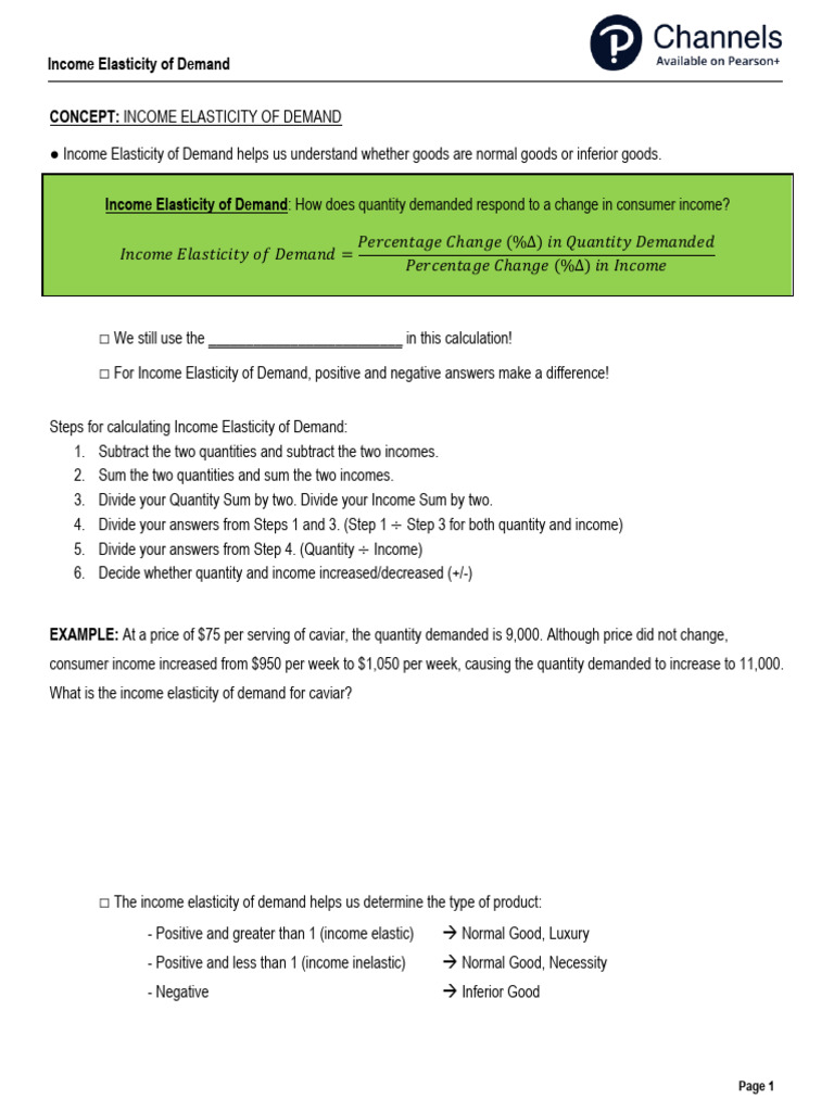 Income Elasticity Of Demand Worksheet Pdf Elasticity Economics