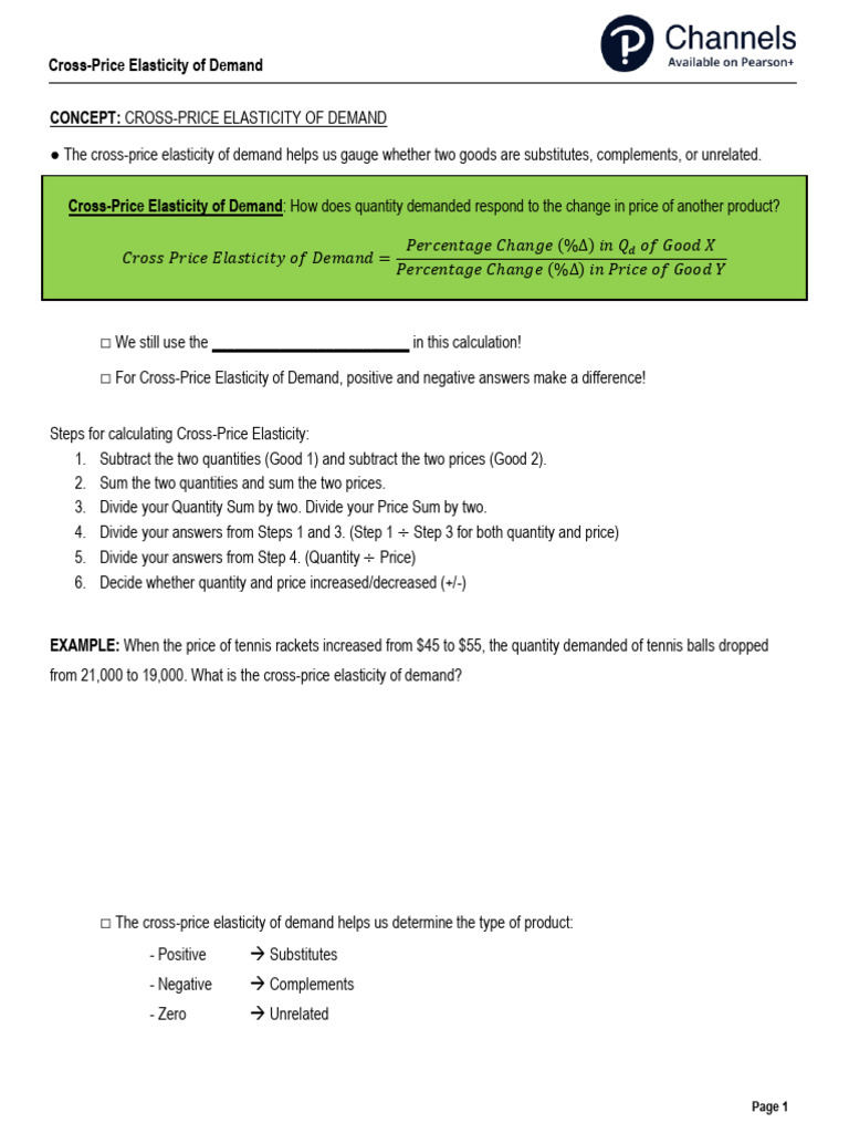 Cross-Price Elasticity of Demand-Worksheet | PDF | Elasticity ...