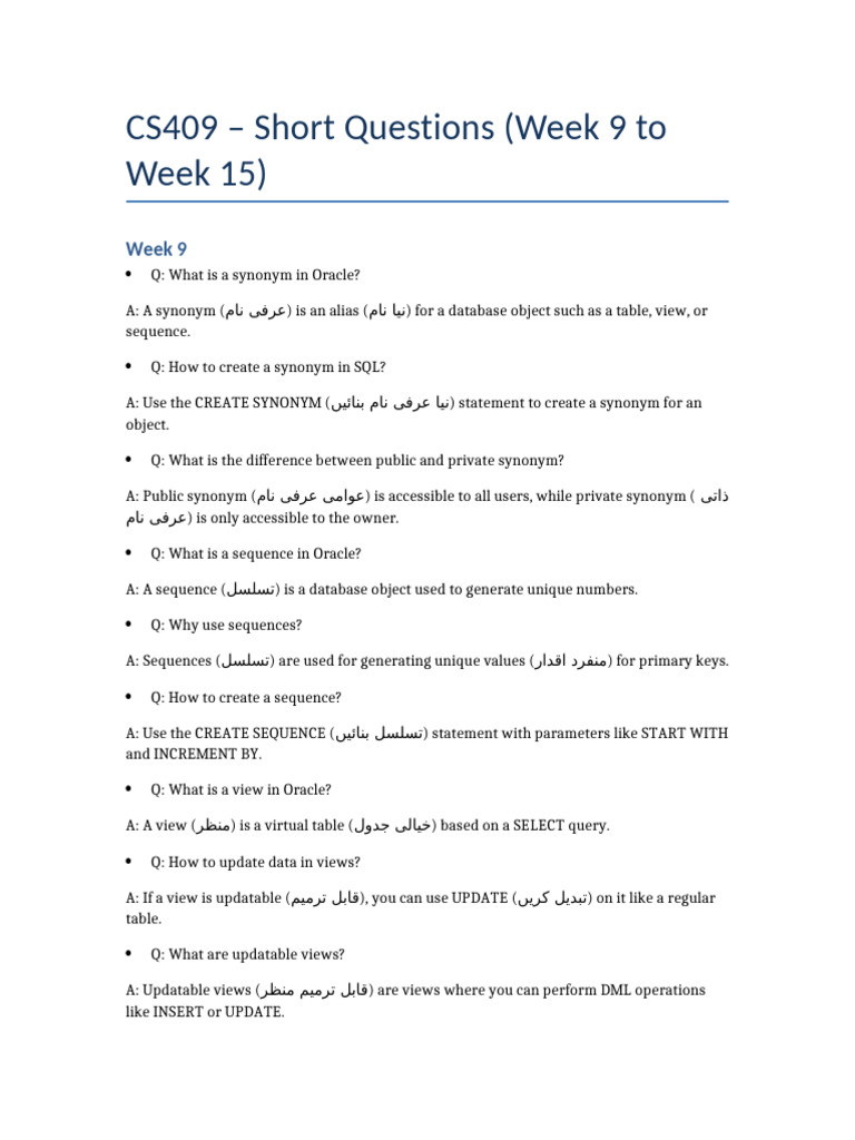 CS409 Short Questions Final | PDF | Database Index | Databases