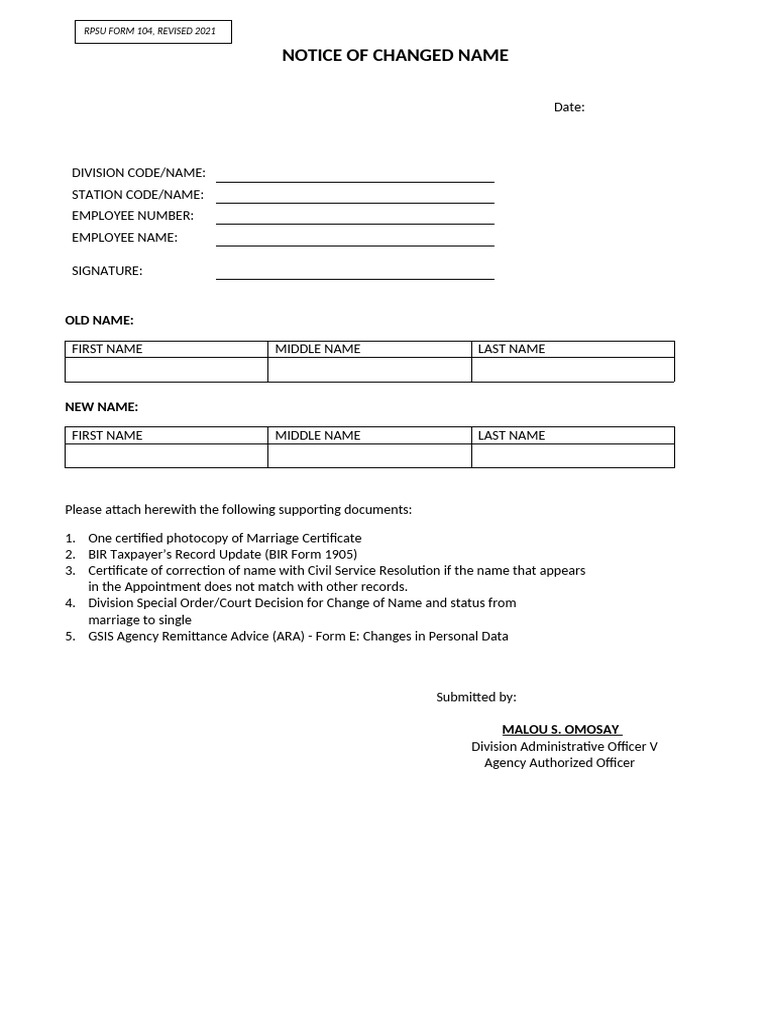 Name Change Application Notice | PDF