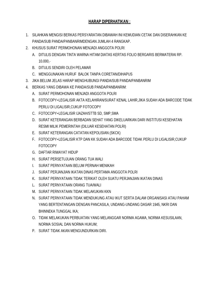 Berkas Pendaftaran Akpol 2025 | PDF