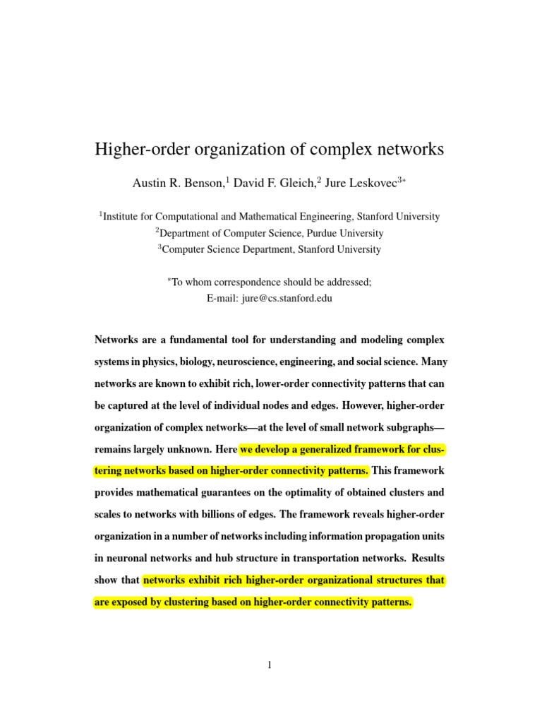 Higher-Order Organization of Complex Networks | PDF | Eigenvalues And Eigenvectors | Algebra