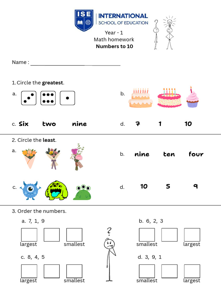 Year - 1 Math Homework | PDF