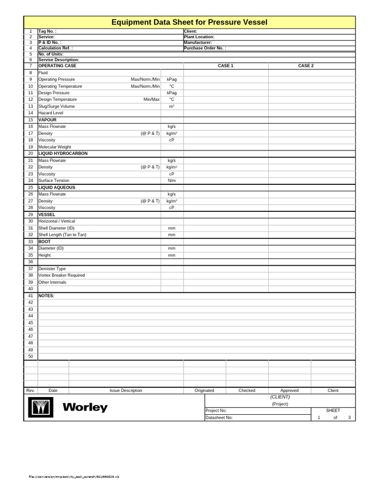 Pressure Vessel Data Sheet | PDF | Viscosity | Density