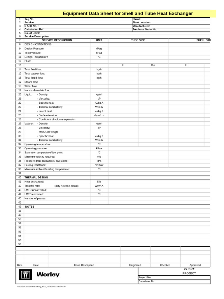 WS-ME-DS-004_Data Sheet for Shell and Tube Heat Exchanger | PDF | Pressure | Fluid Dynamics