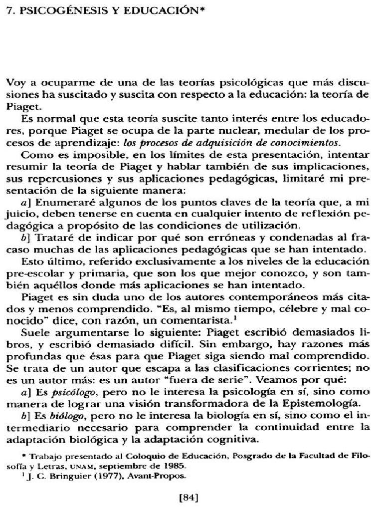 Emilia Ferreiro - Vigencia de Jean Piaget - Cap 7 - Psicogénesis y ...