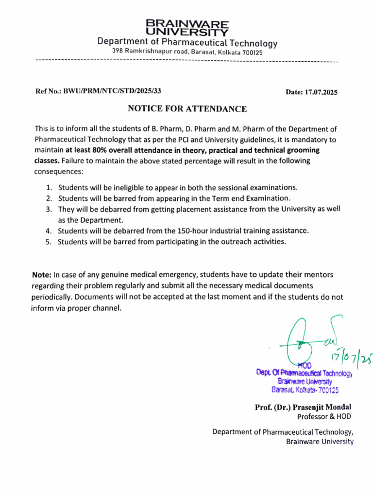 Notice For Students Attendance | PDF
