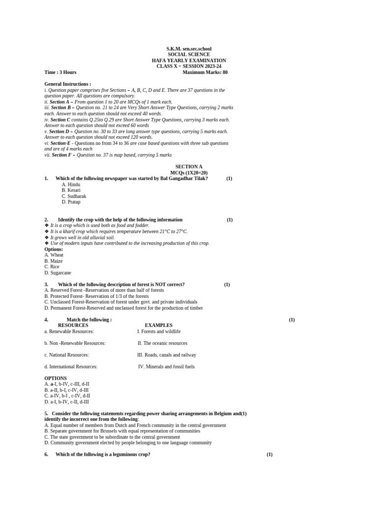 Sample Question Paper Cll 10 | PDF