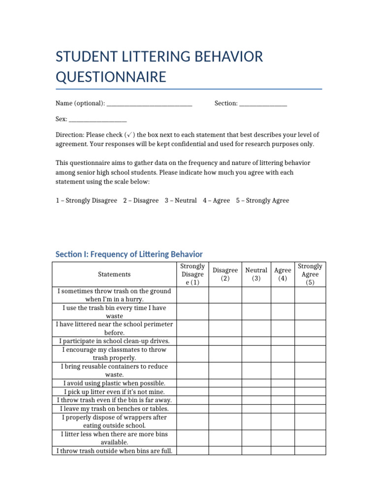 Student Littering Behavior Survey | PDF | Waste | Pollution