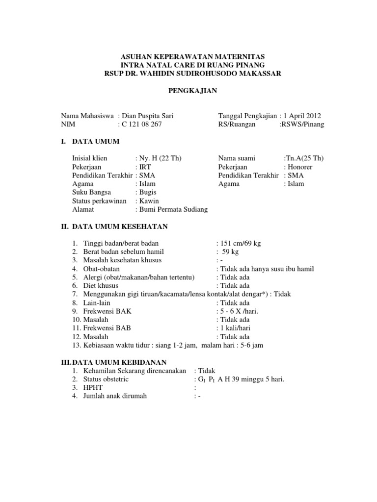 Pengkajian Persalinan Normal | PDF