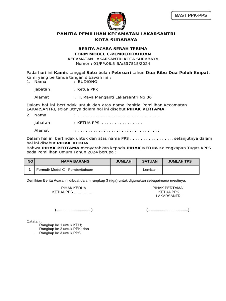 Bast C-Pemberitahuan PPK Pps | PDF