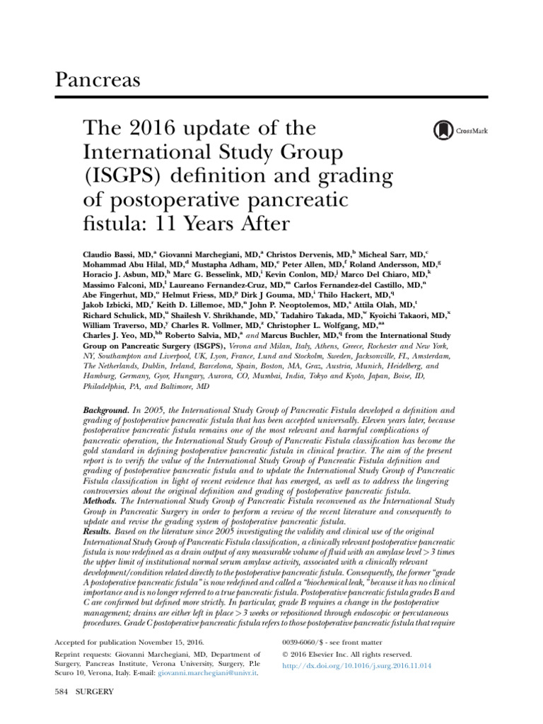 ISGPS 2016 Update on Pancreatic Fistula | PDF | Pancreas | Surgery
