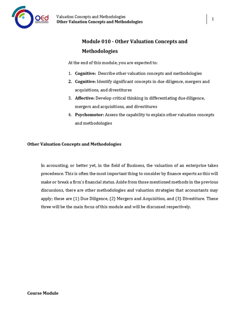 Week 12 - Other Valuation Concepts and Methodologies | PDF | Mergers ...