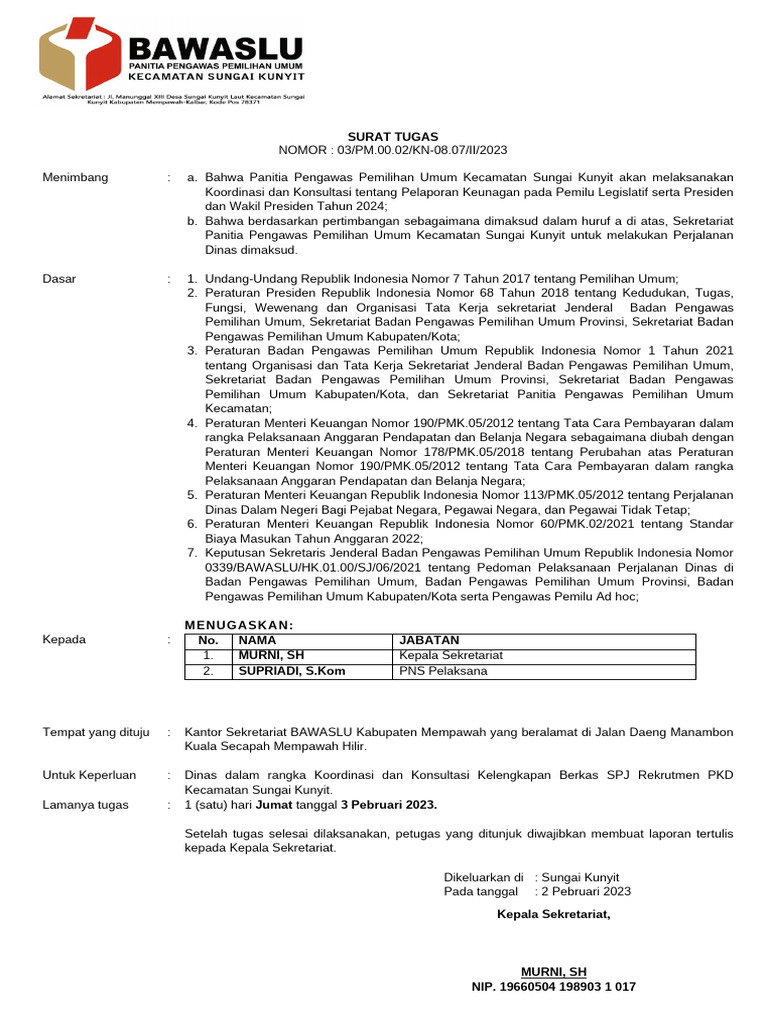 St Ketua Panwas Tanggal 3 Pebruari 2023 | PDF