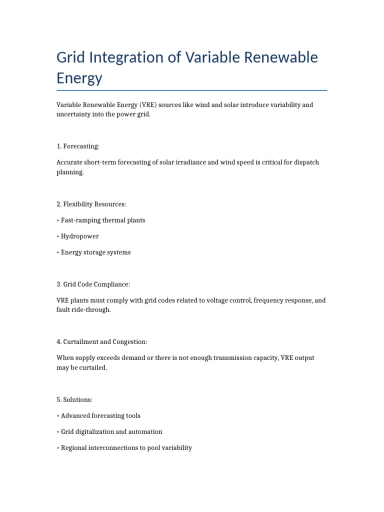 Grid Integration of Renewable Energy Solutions | PDF