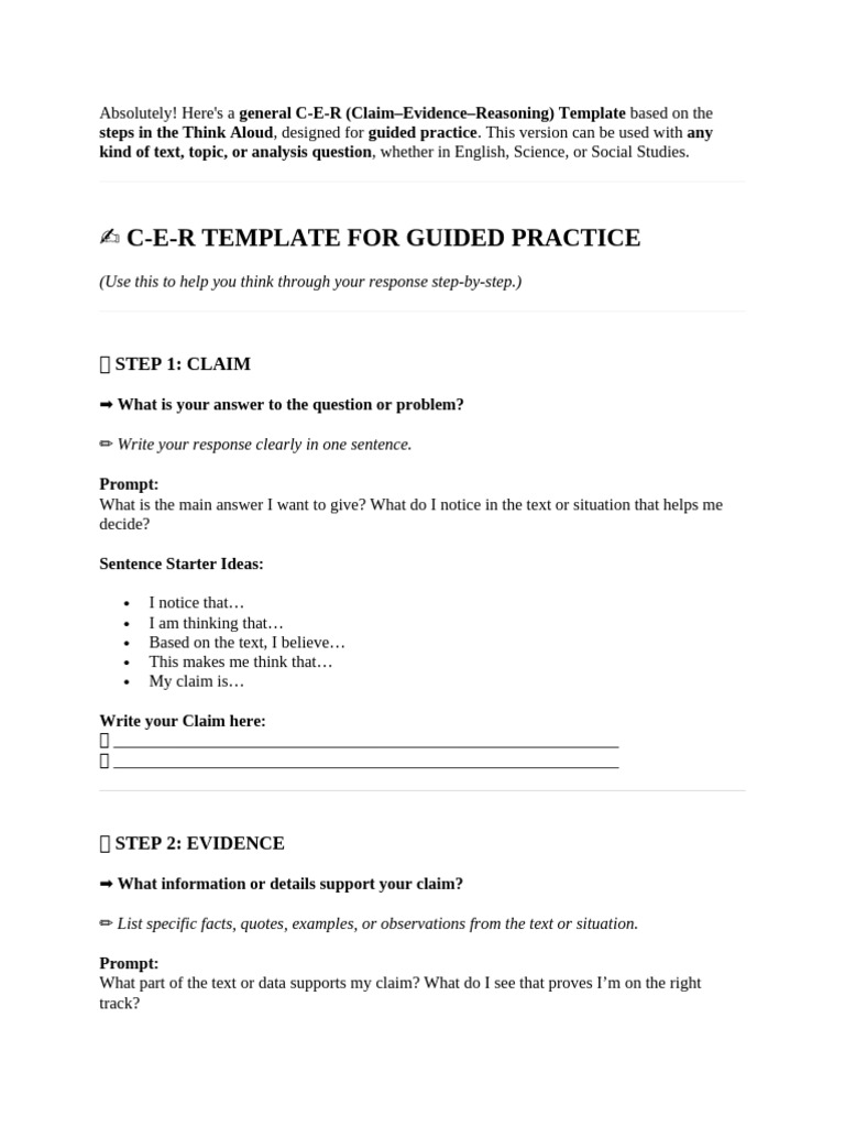 CER Guided Practice | PDF | Evidence | Reason
