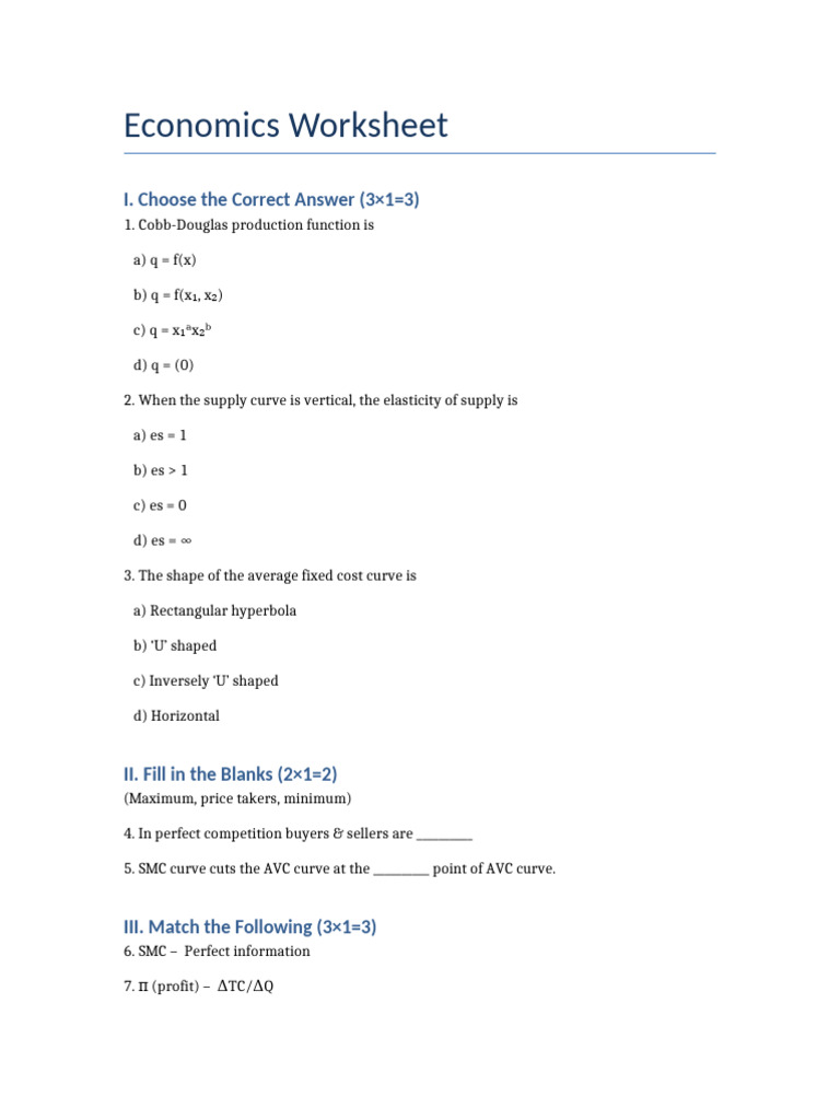 Economics Worksheet | PDF
