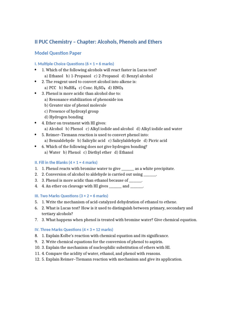 Alcohols Phenols Ethers QP | PDF