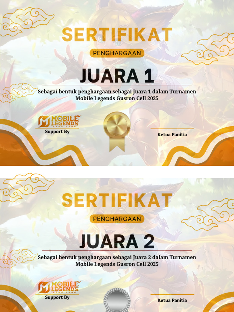 Sertifikat Juara Turnamen Mobile Legends | PDF