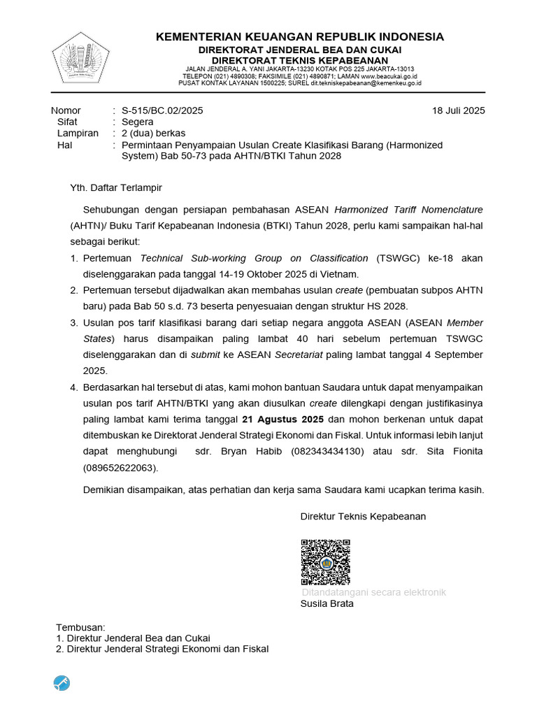 Permintaan Penyampaian Usulan Create Klasifikasi Barang (Harmonized ...