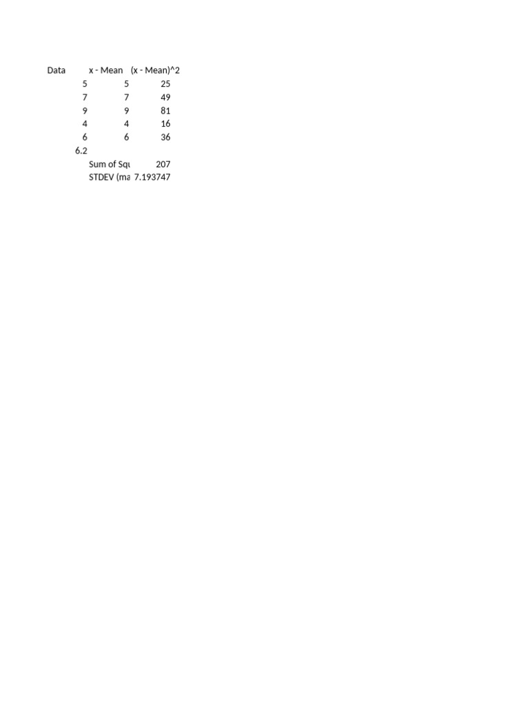 STDEV Manual Example With Formula | PDF