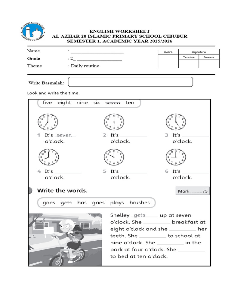 Worksheet Unit 1 Grade 2 | PDF
