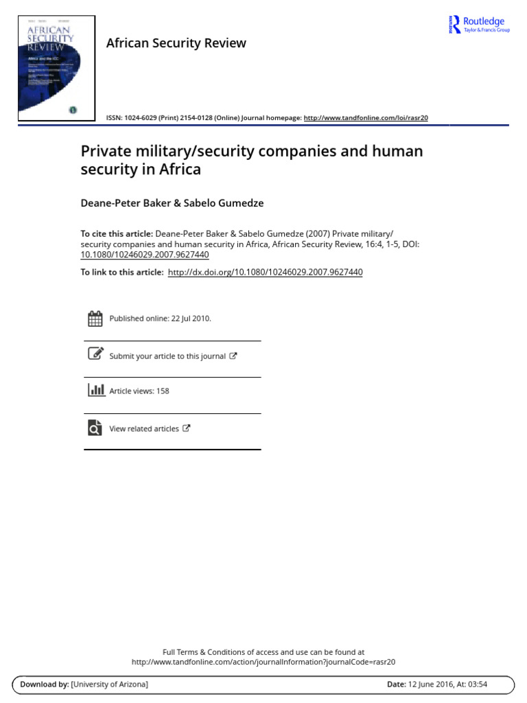 PMC and Human Security in Africa | PDF | Iraq | Mercenary