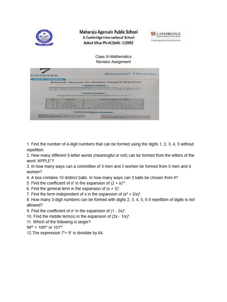 Binomial Combinations Assignment Pdf 8261