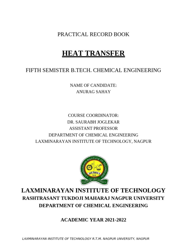 Heat Transfer Practical Record | PDF | Heat Transfer | Thermal Conduction