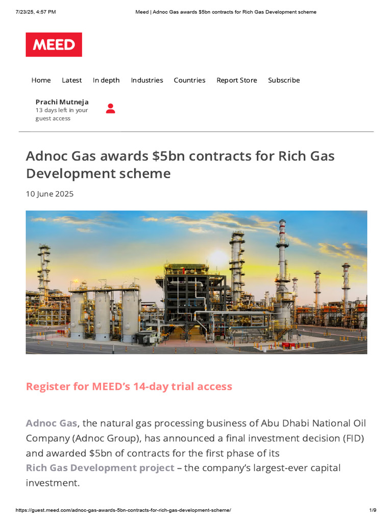 Meed - Adnoc Gas Awards $5bn Contracts For Rich Gas Development Scheme ...
