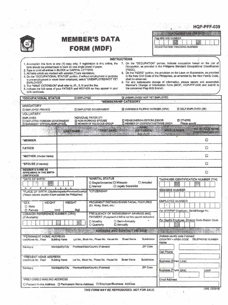 Pag-IBIG Member's Data Form (MDF) | PDF