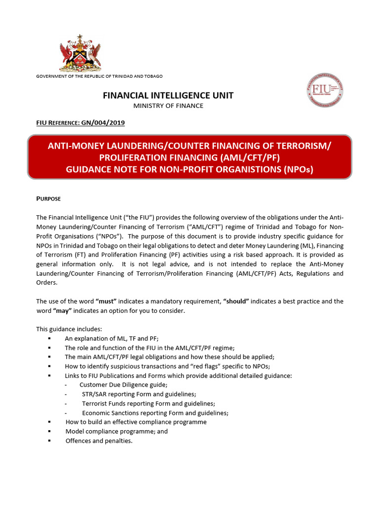 AML/CFT/PF Guidance for NPOs | PDF | Terrorism Financing