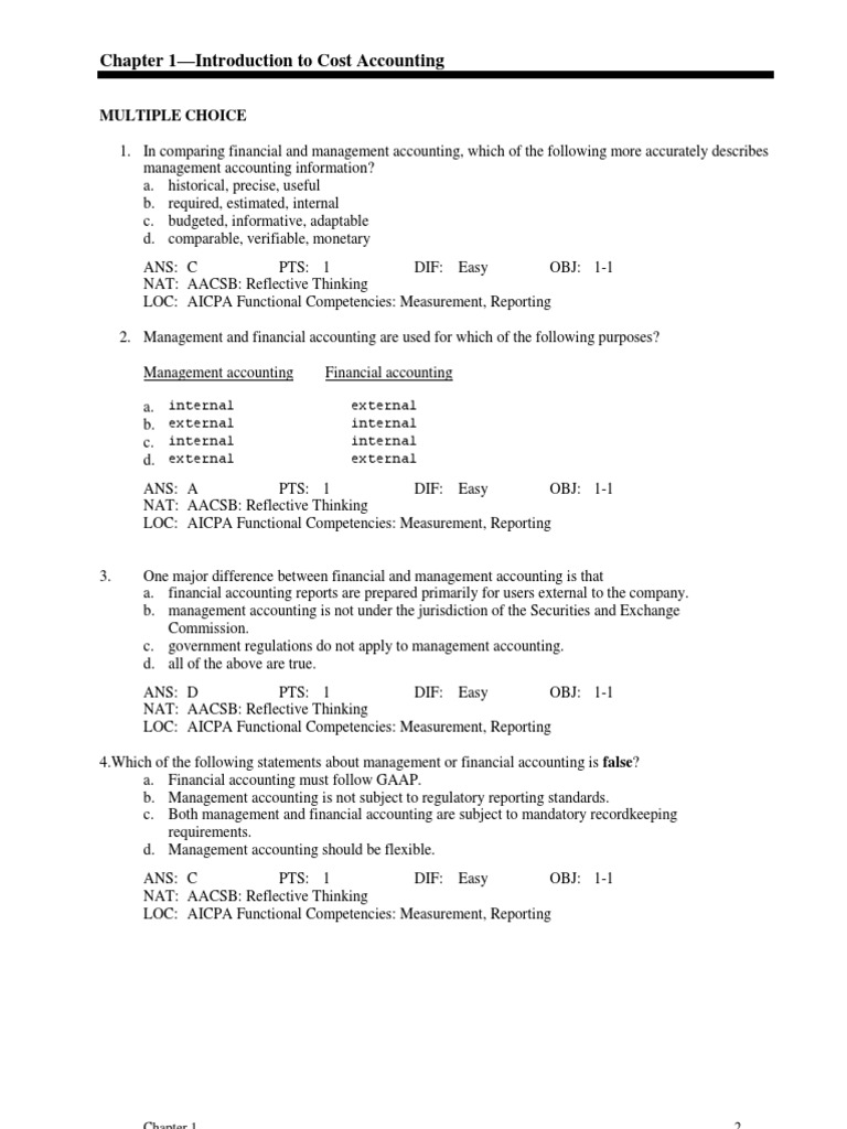 361 Chapter 1 MC Solutions | PDF | Management Accounting | Accounting