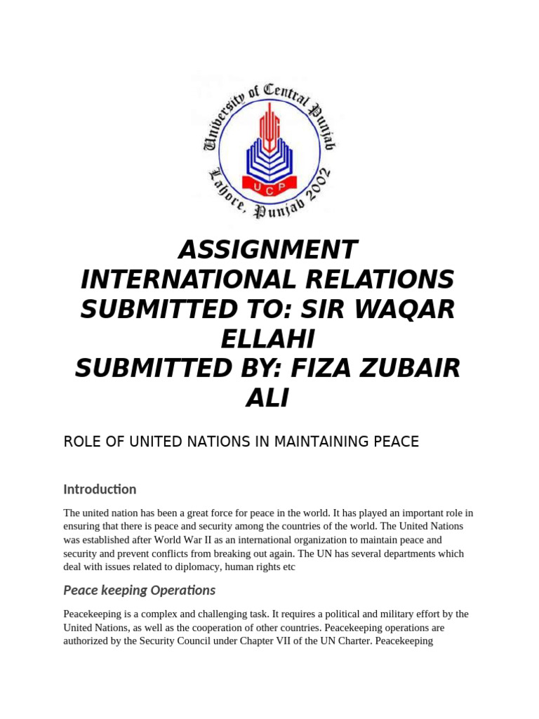 IR Assignment | PDF | Peacebuilding | United Nations