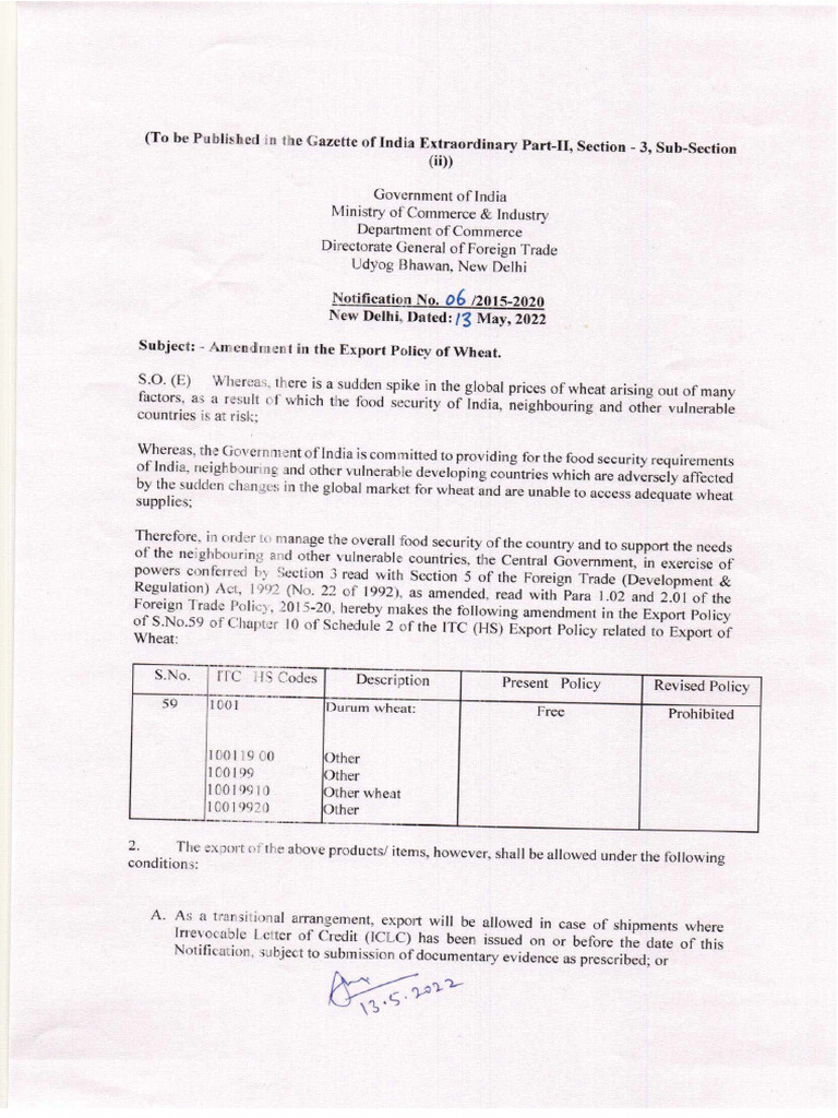 Noti 06 Eng Wheat Ban | PDF