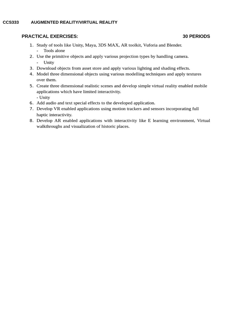 AR/VR Practical Exercises Overview | PDF
