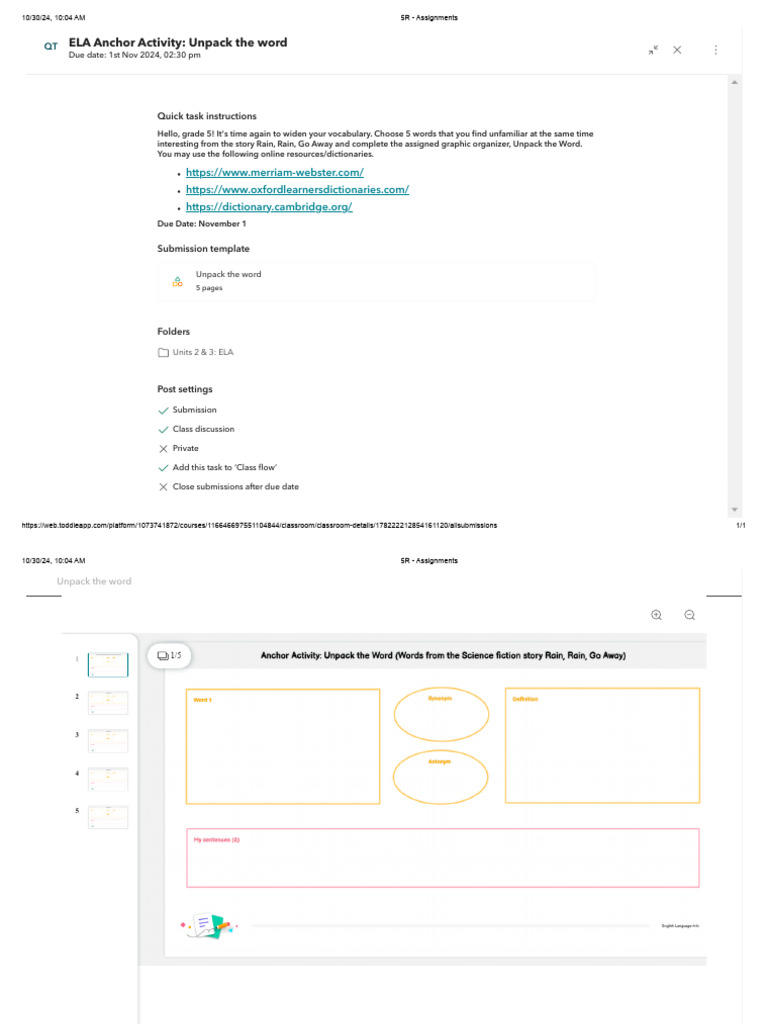 Grade 5 ELA Vocabulary Assignment | PDF