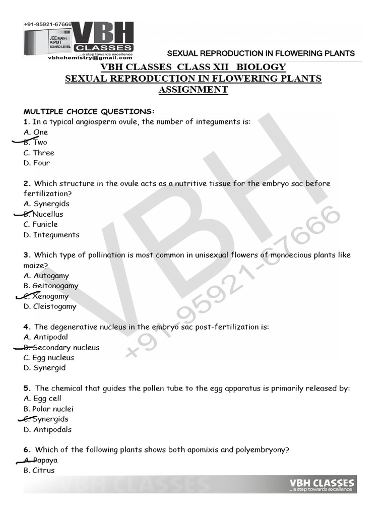 Test 1 Sexual Reproduction Mcqs | PDF