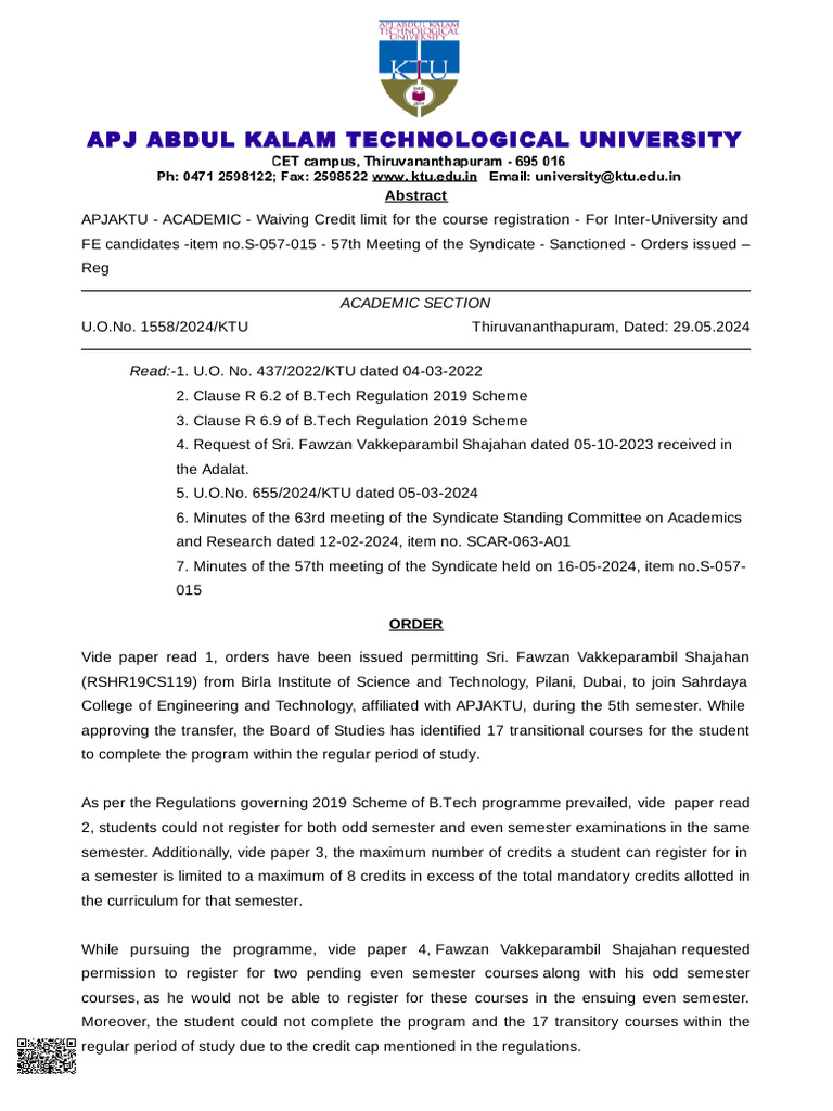 Credit Transfer Policy Update KTU | PDF