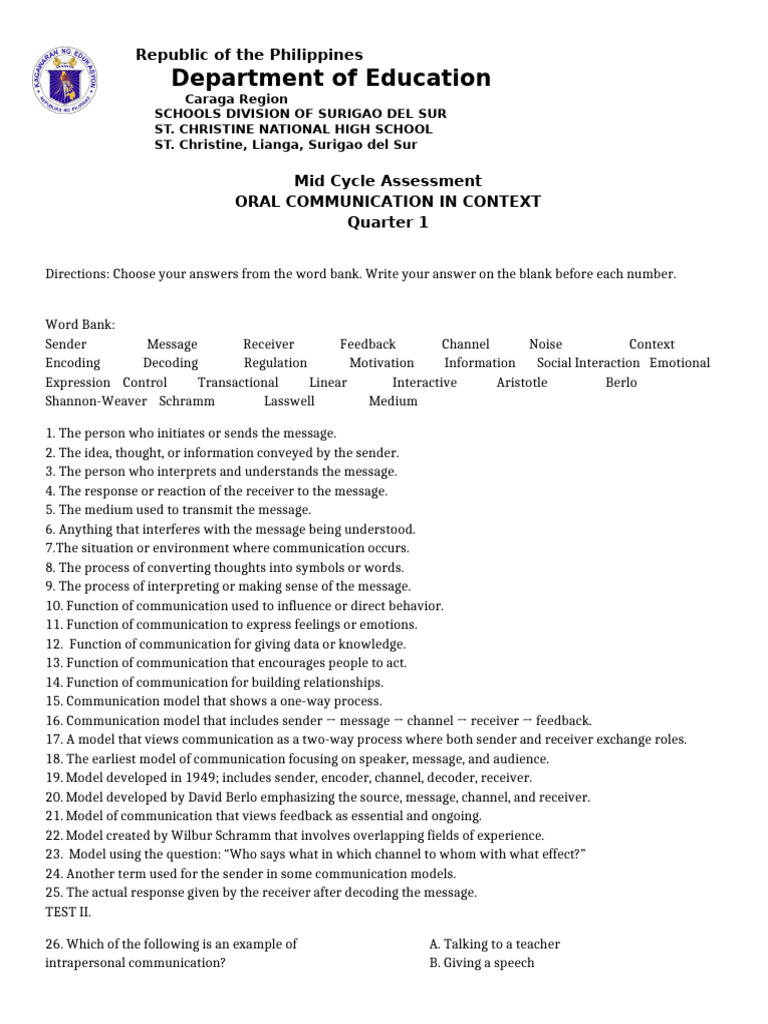 Communication Quiz Identification | PDF | Communication | Psychological Concepts