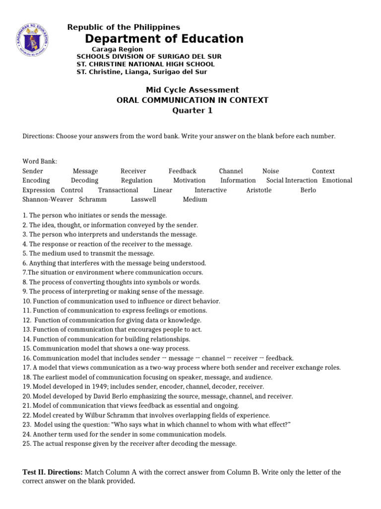 Oral Communication Assessment Guide | PDF | Communication | Cognition