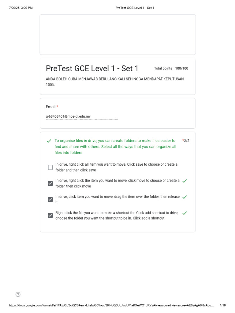 PreTest GCE Level 1 - Set 1 | PDF | Gmail | Computer File